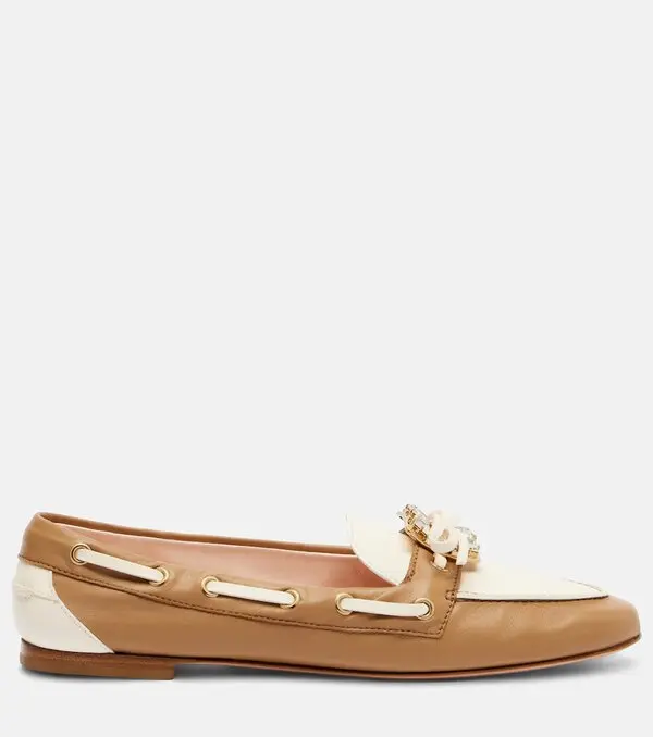 ROGER VIVIER Embellished Leather Boat Shoes
