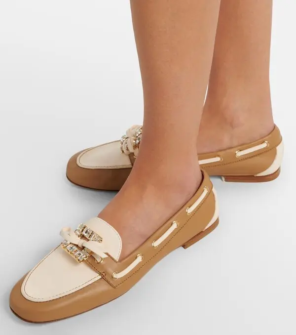 ROGER VIVIER Embellished Leather Boat Shoes