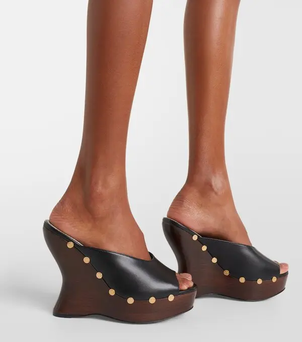 Magda Butrym 115 Studded Leather Wedge Mules - Black