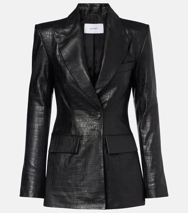 Alex Perry Croc-effect Leather Blazer - Black