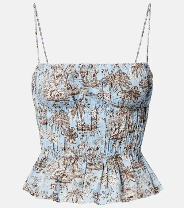 Staud Floral Ruched Cotton Top - Blue