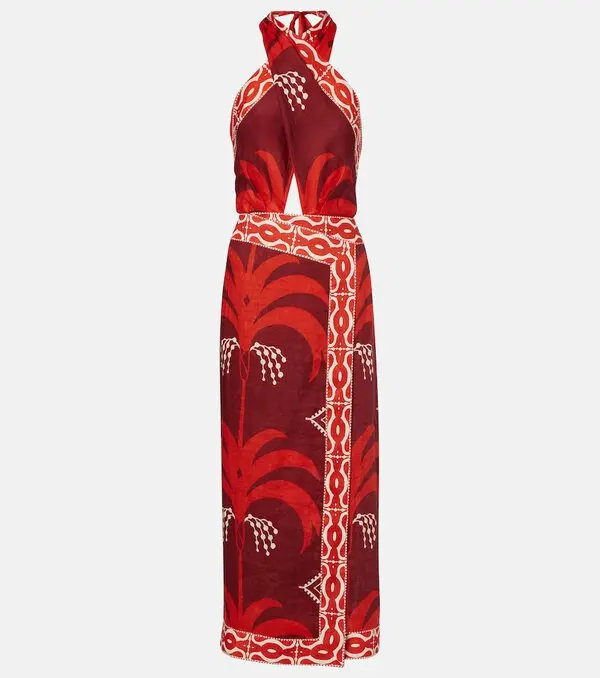 Johanna Ortiz Printed Open-back Linen Midi Dress