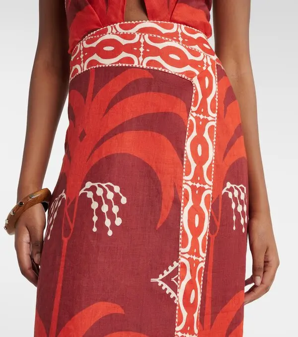 Johanna Ortiz Printed Open-back Linen Midi Dress