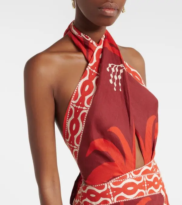 Johanna Ortiz Printed Open-back Linen Midi Dress