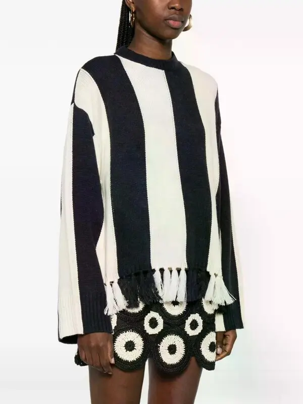 SIMONMILLER Striped Tassel Crew Neck Sweater