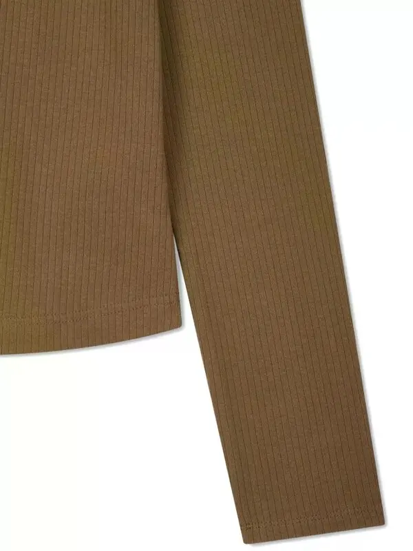 STUDIO TOMBOY Ribbed Henley Top With Button Detail - Brown