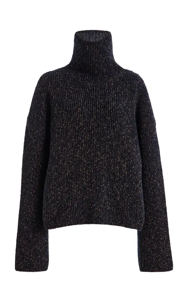 SANDERLAK Wool-cotton Turtleneck Sweater - Navy