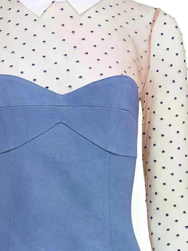 FLEUR DU MAL Collared Dotted Tulle Bodysuit - Blue