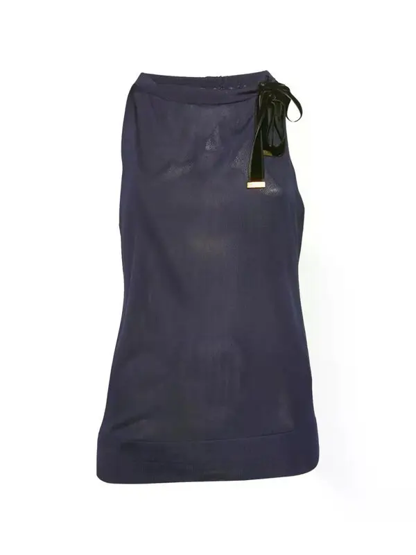 Gucci Navy Sleeveless Ribbon Detail Top - Blue