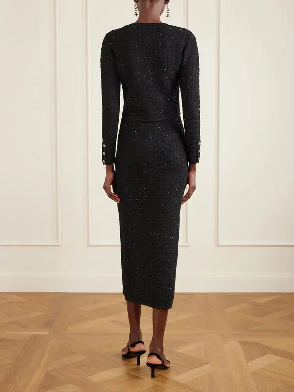 Alessandra Rich Embellished Knitted Midi Skirt
