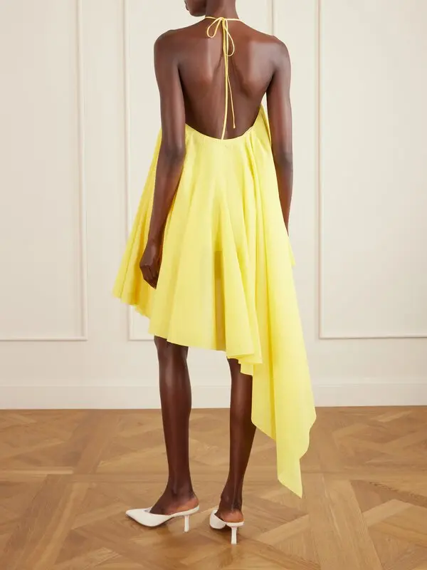 Jacquemus Asymmetric Cotton-blend Crepon Halterneck Dress - Yellow