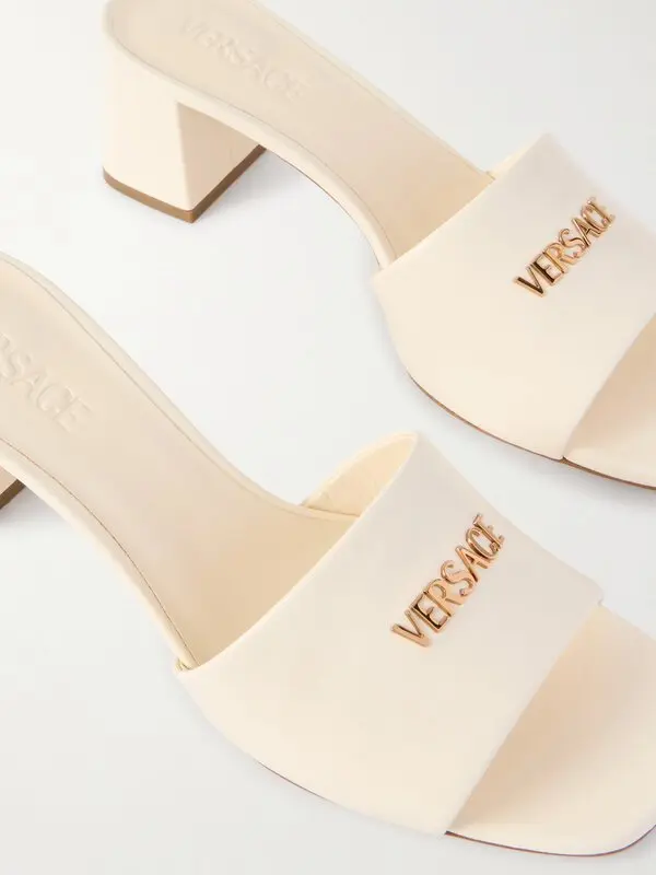 Versace Embellished Leather Mules - Neutrals