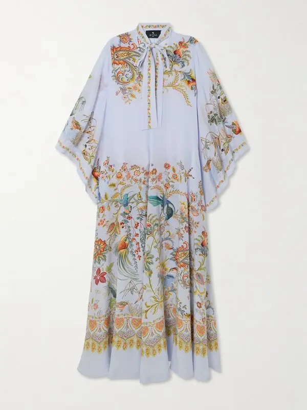 Etro Printed Silk Maxi Dress With Bow - Multi