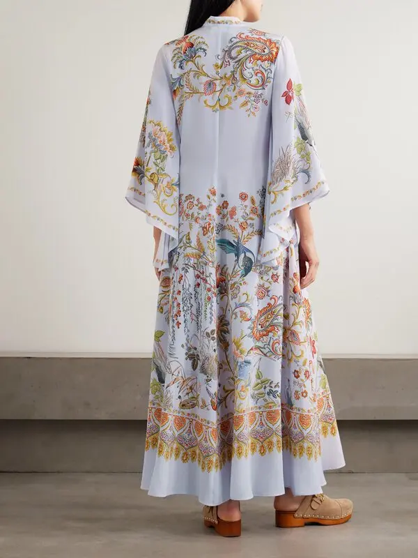 Etro Printed Silk Pussy-bow Maxi Dress