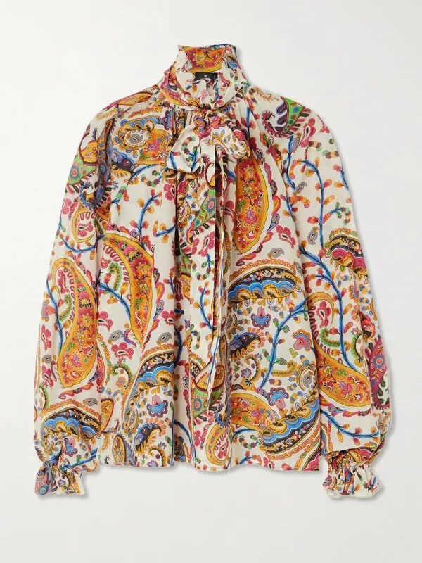 Etro Paisley-print Cotton And Silk-blend Blouse With Pussy-bow