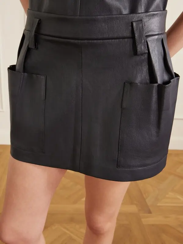 Stouls Anastasia Pleated Leather Mini Skirt