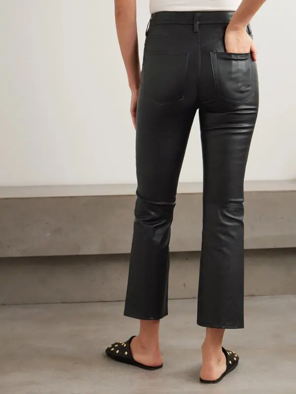 FRAME The Reboot Cropped Leather Flared Trousers - Black