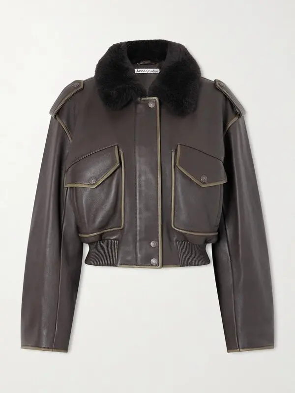 Acne Studios Shearling Collar Leather Bomber Jacket - Brown