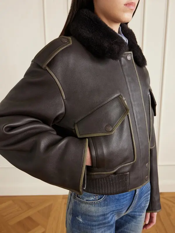 Acne Studios Shearling Collar Leather Bomber Jacket
