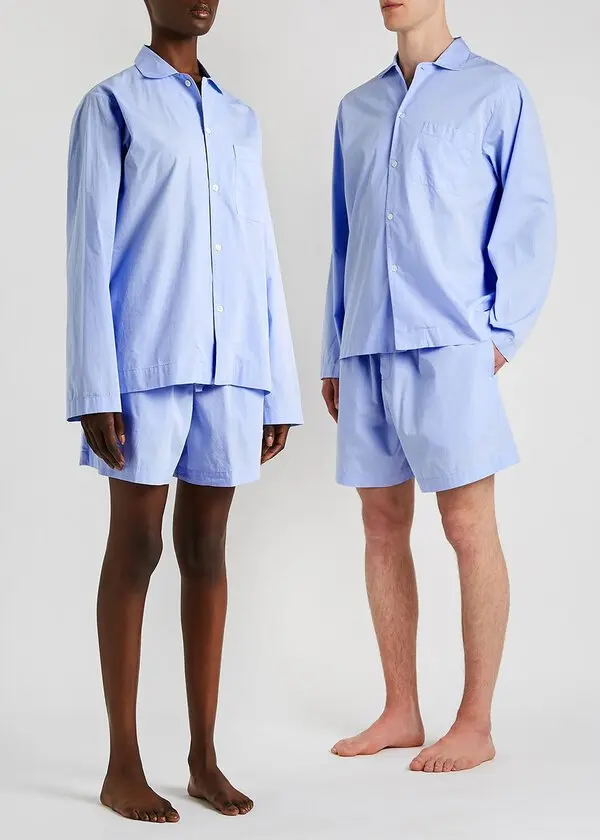 TEKLA Poplin Pyjama Shorts - Light Blue