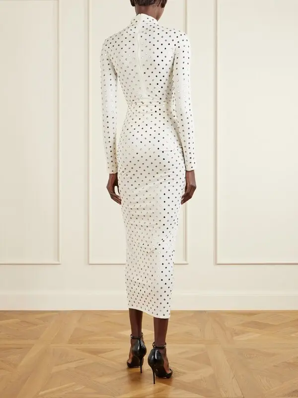 Alaïa Gathered Crystal-embellished Jersey Midi Dress - White