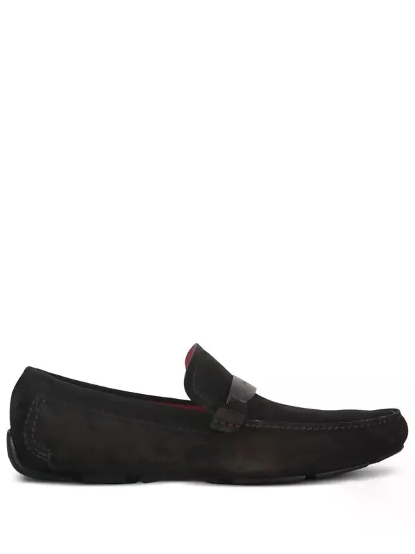 FERRAGAMO Suede Loafers With Round Toe And Rubber Sole - Black