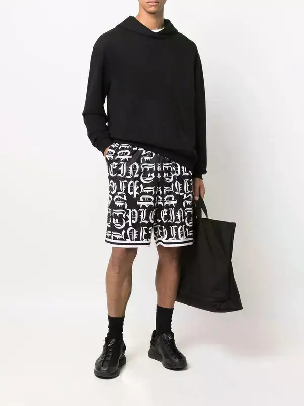 Philipp Plein All-over Logo Print Drawstring Shorts - Black