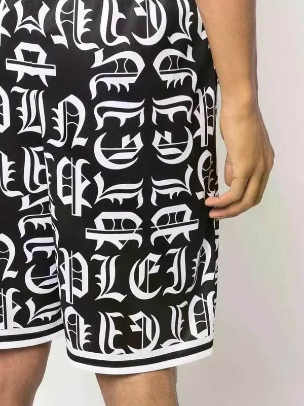 Philipp Plein All-over Logo Print Drawstring Shorts - Black