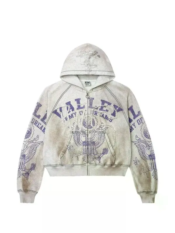 VALE FOREVER Graphic Print Zip-up Hoodie - Grey
