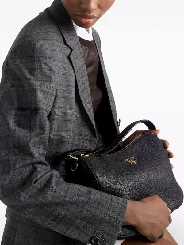 Prada Leather Shoulder Bag With Gold-tone Hardware - Black