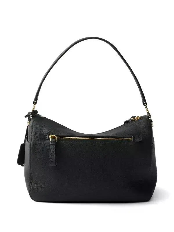 Prada Leather Shoulder Bag With Gold-tone Hardware - Black