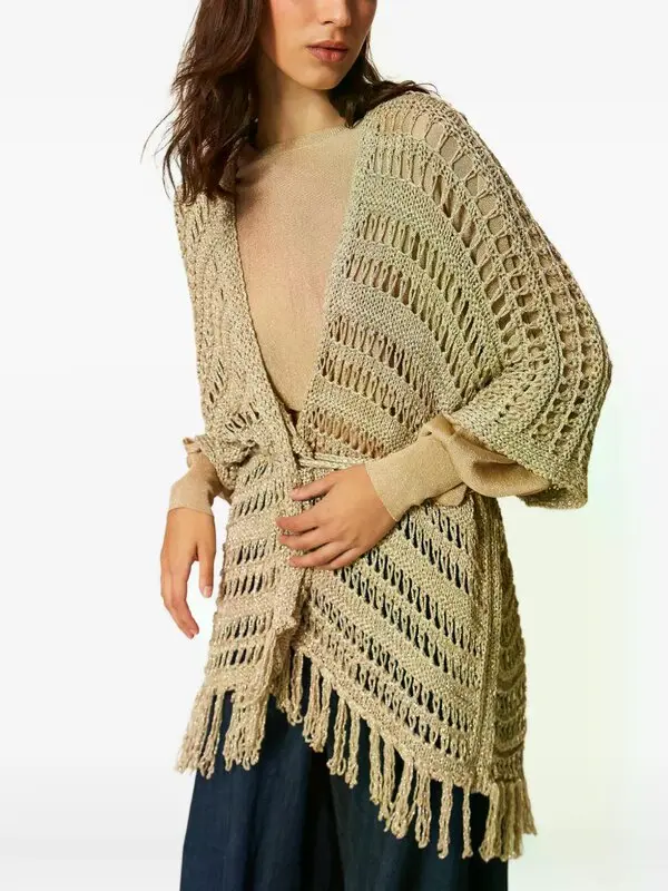 TWINSET Knitted Fringed Poncho With Self-tie Belt