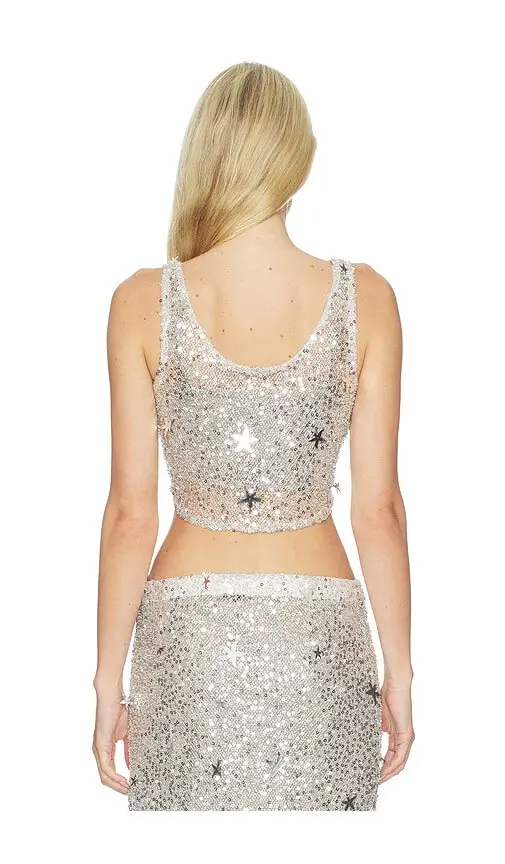 LESLIE AMON Metallic Sequined Crop Top
