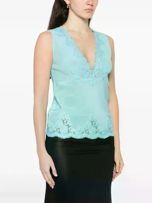 ERMANNO FIRENZE Lace-detail V-neck Sleeveless Top - Blue