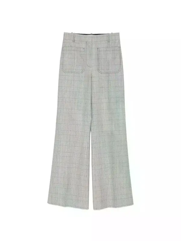 Victoria Beckham Wide-leg Checked Trousers - Grey