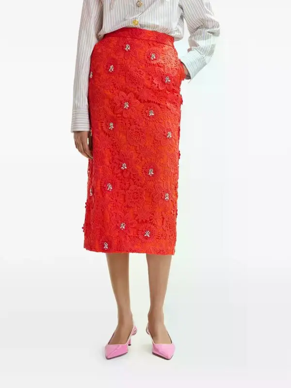 Essentiel Antwerp Embellished Floral Lace Midi Skirt