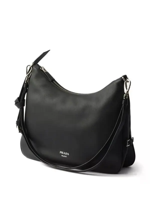 Prada Large Fold Leather Shoulder Bag - Black
