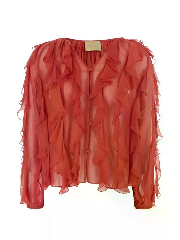 Momoni Canela Ruffled Buttoned Top - Red