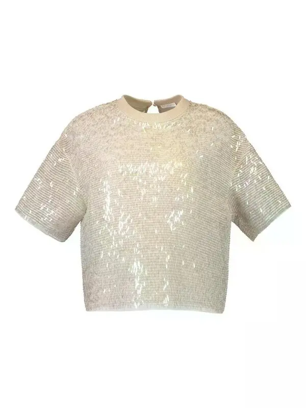 Brunello Cucinelli Sequin Embellished T-shirt - Neutrals