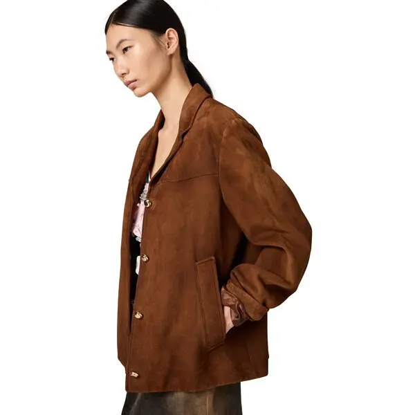 Miu Miu Waxed Suede Leather Blouson Jacket - Brandy