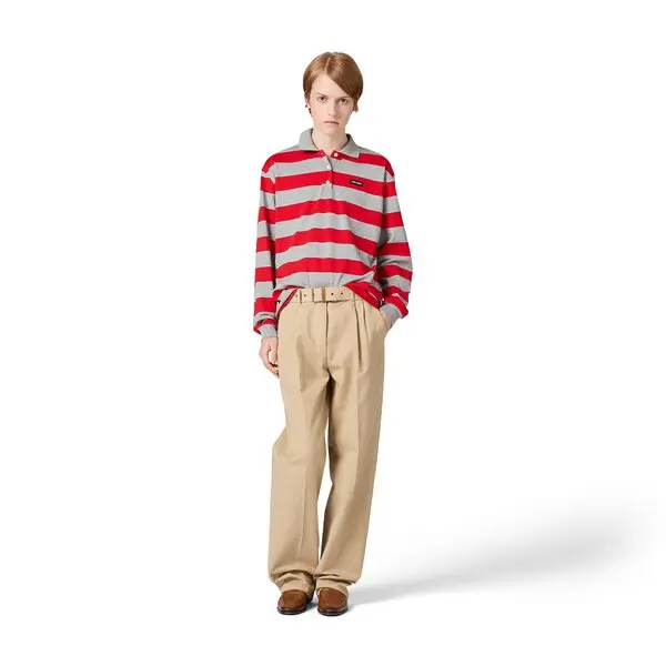 Miu Miu Striped Jersey Long Sleeve Polo Shirt