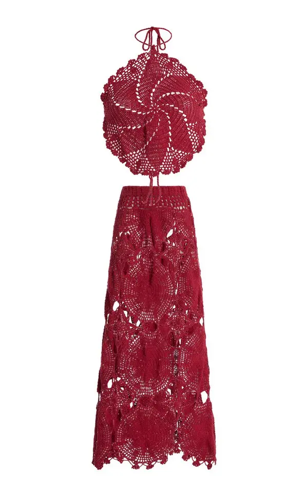Akoia Swim Exclusive Libre Crocheted Cotton Skirt Set - Red
