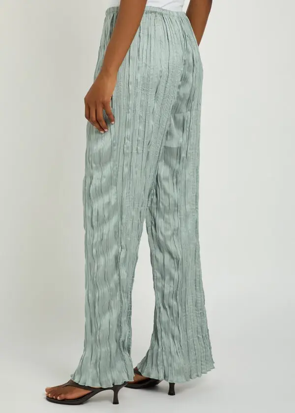 Staud Plissé Straight-leg Trousers - Silver