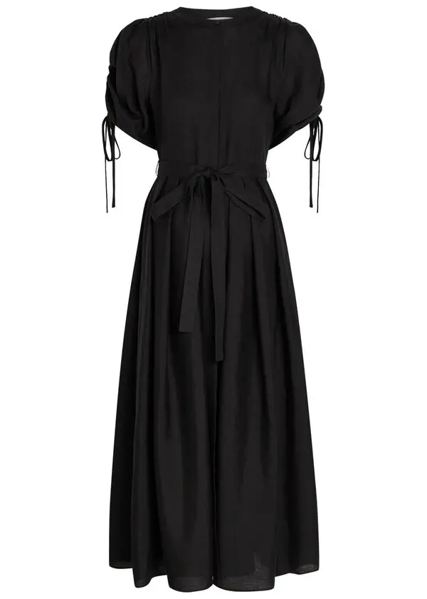 Gabriela Hearst Linnea Belted Linen Midi Dress - Black