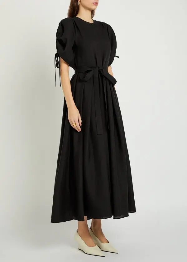 Gabriela Hearst Linnea Belted Linen Midi Dress - Black