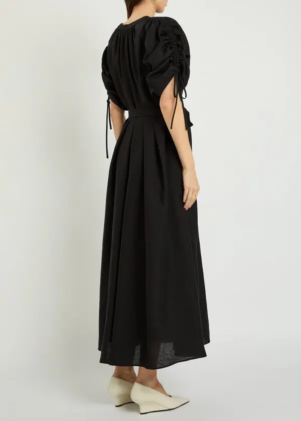 Gabriela Hearst Linnea Belted Linen Midi Dress - Black
