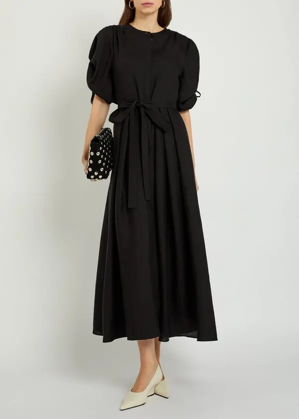 Gabriela Hearst Linnea Belted Linen Midi Dress - Black