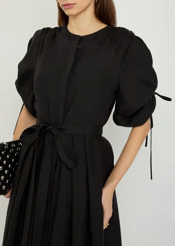 Gabriela Hearst Linnea Belted Linen Midi Dress - Black