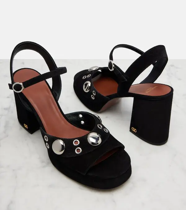 Valentino Garavani Embellished Leather Platform Sandals - Black