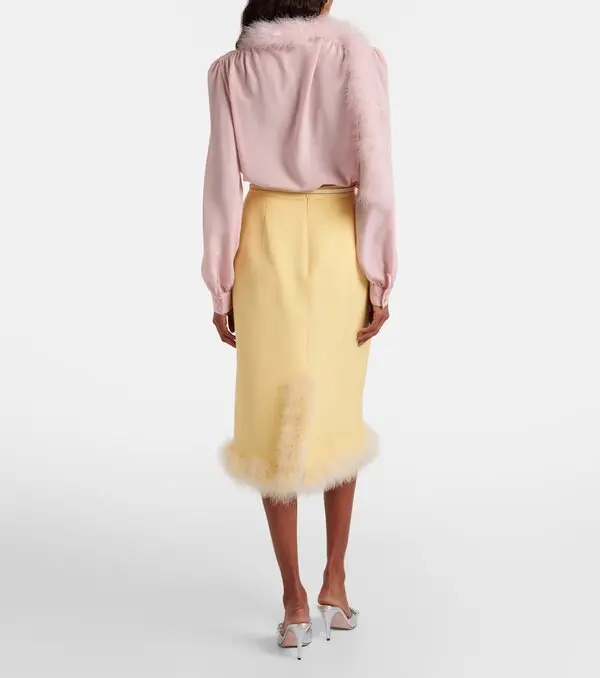 Valentino Garavani Crepe Couture Feather-trimmed Pencil Skirt - Yellow
